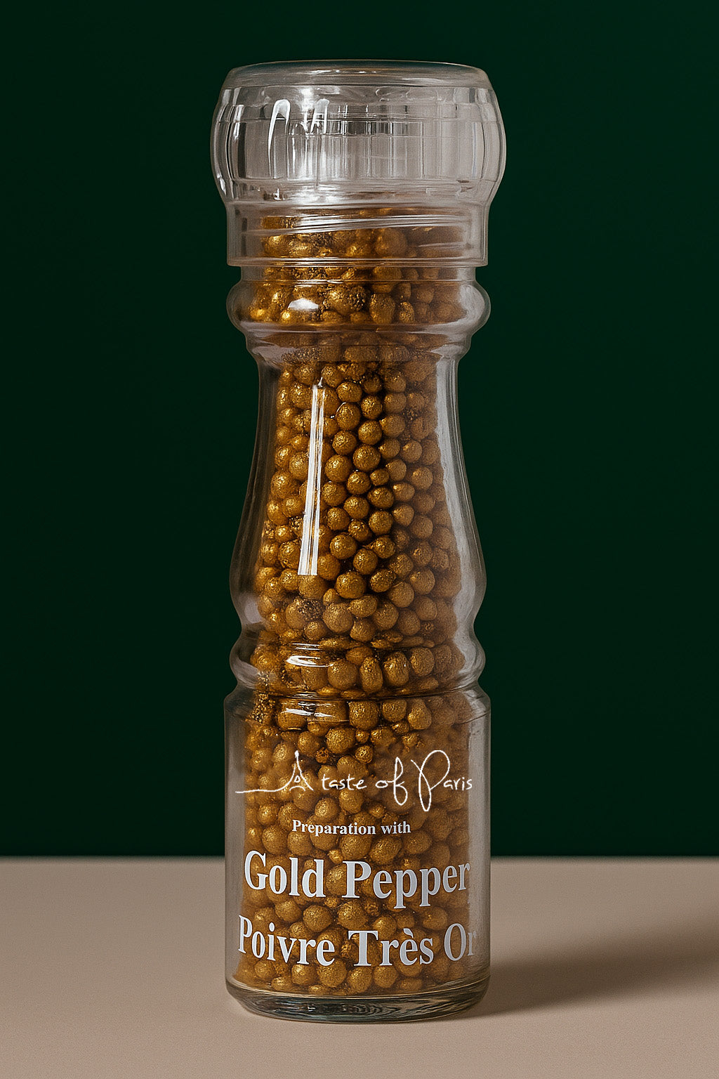 White peppercorns coated with edible gold in a stylish grinder – A ...